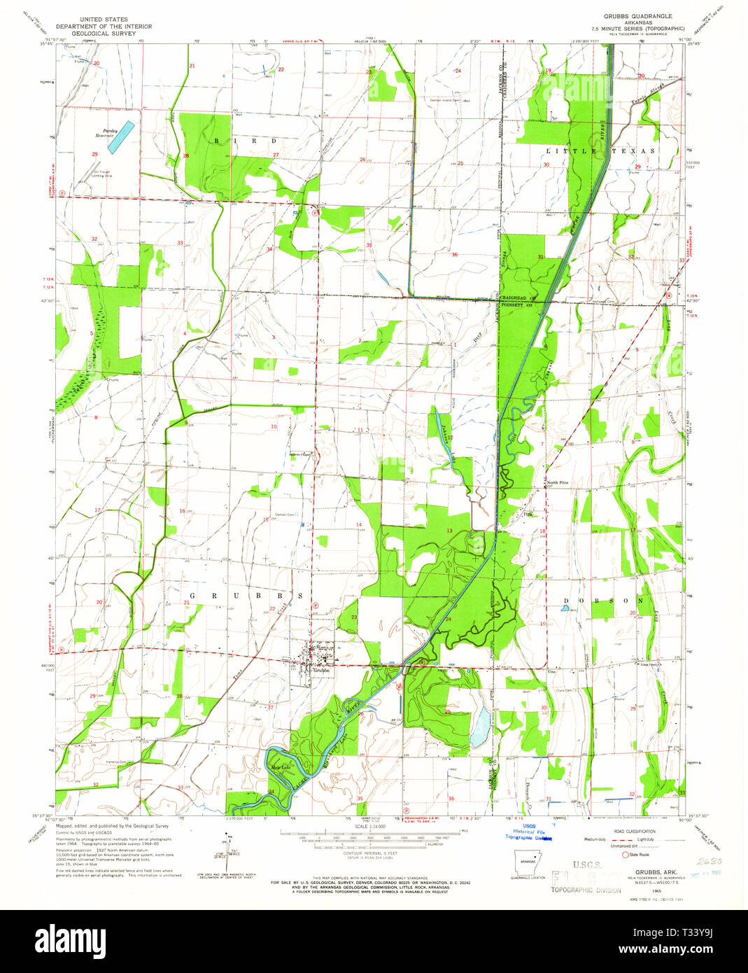 USGS TOPO Map Arkansas AR Grubbs 258628 1965 24000 Restoration Stock ...
