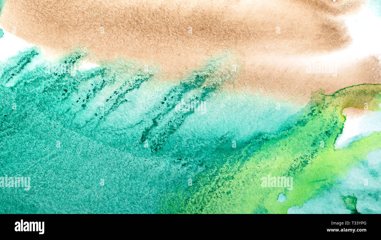 Abstract watercolor drips. Modern painting. Textured background. Green ...