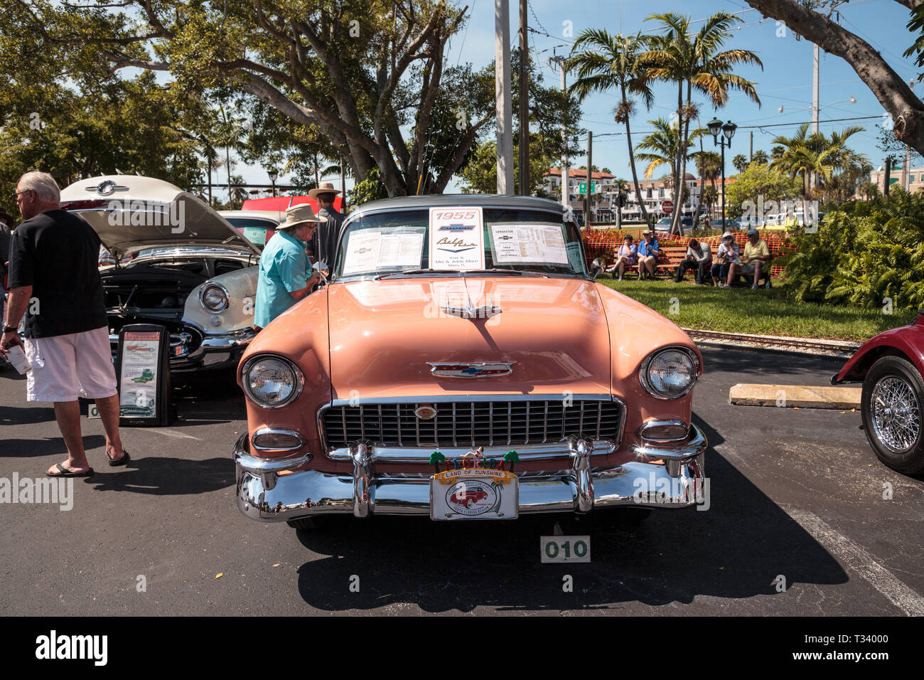 Naples, Florida, USA – March 23,2019: Peach 1955 Chevrolet Bel Air at ...