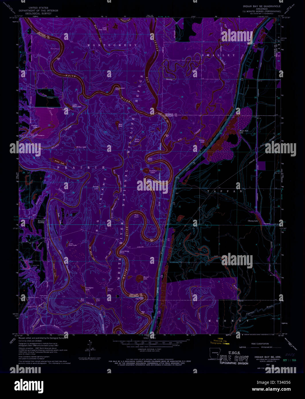 USGS TOPO Map Arkansas AR Indian Bay SE 258807 1967 24000 Inverted ...