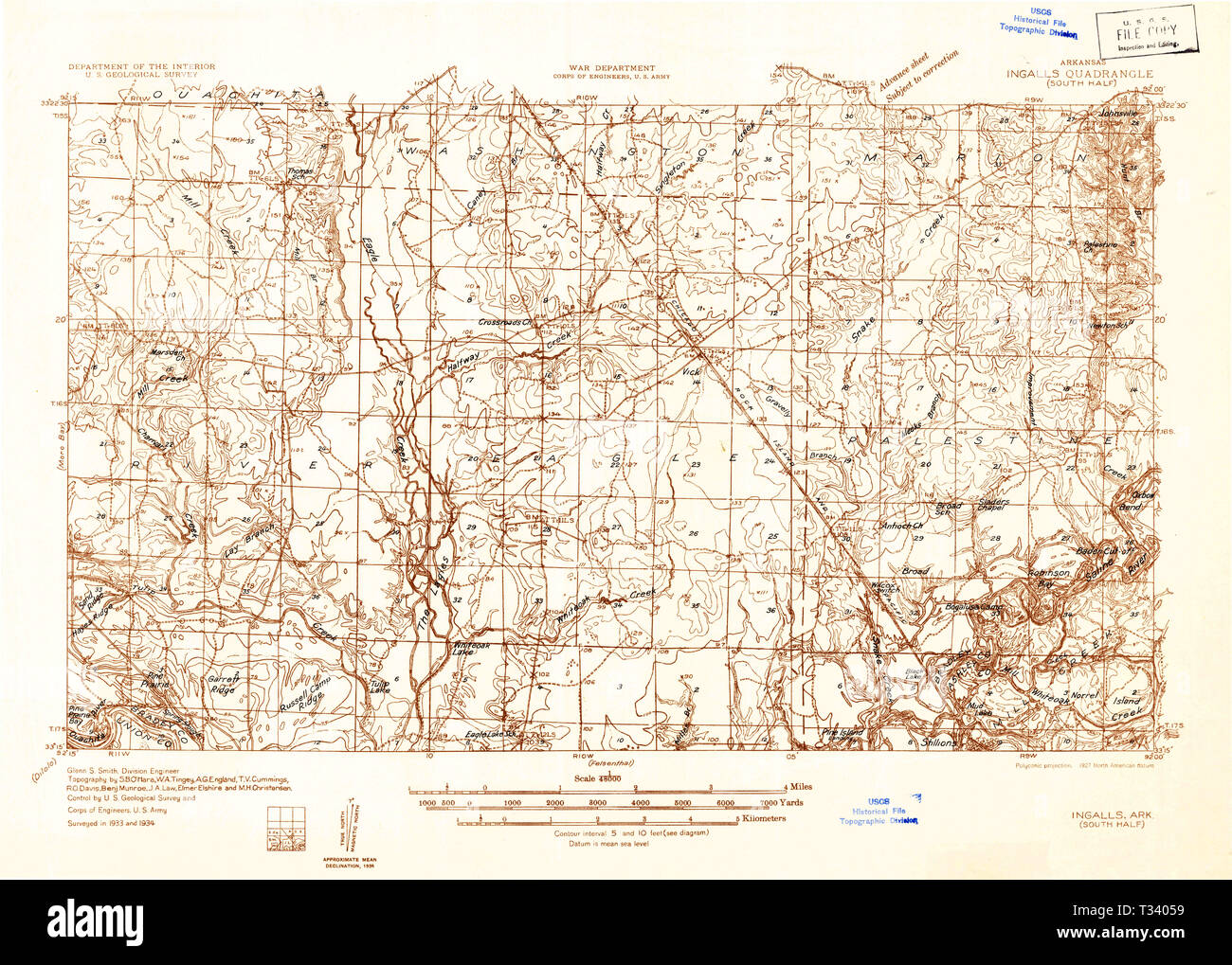 USGS TOPO Map Arkansas AR Ingalls 259966 1934 48000 Restoration Stock ...