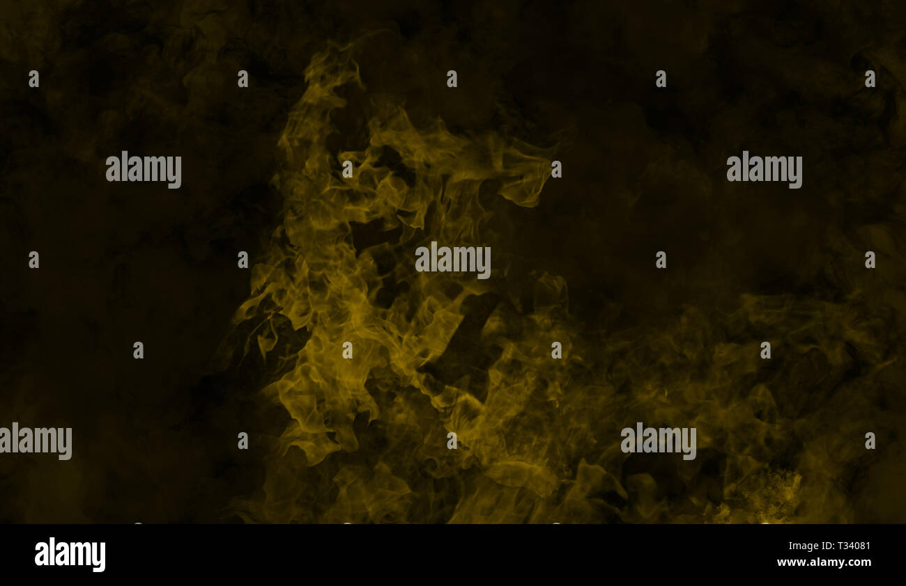 Yellow fog and mist effect on black background. Smoke texture overlays ...