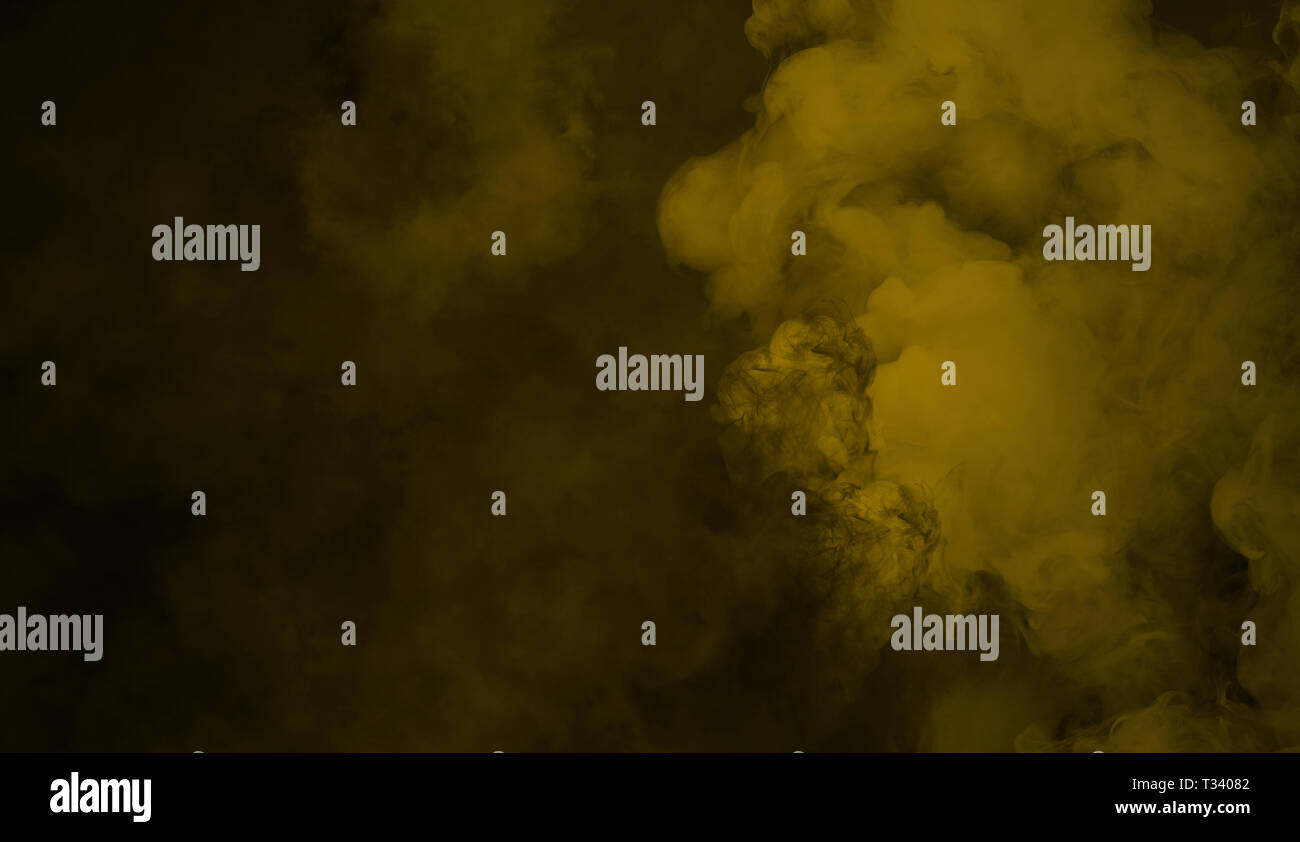 Yellow fog and mist effect on black background. Smoke texture overlays ...