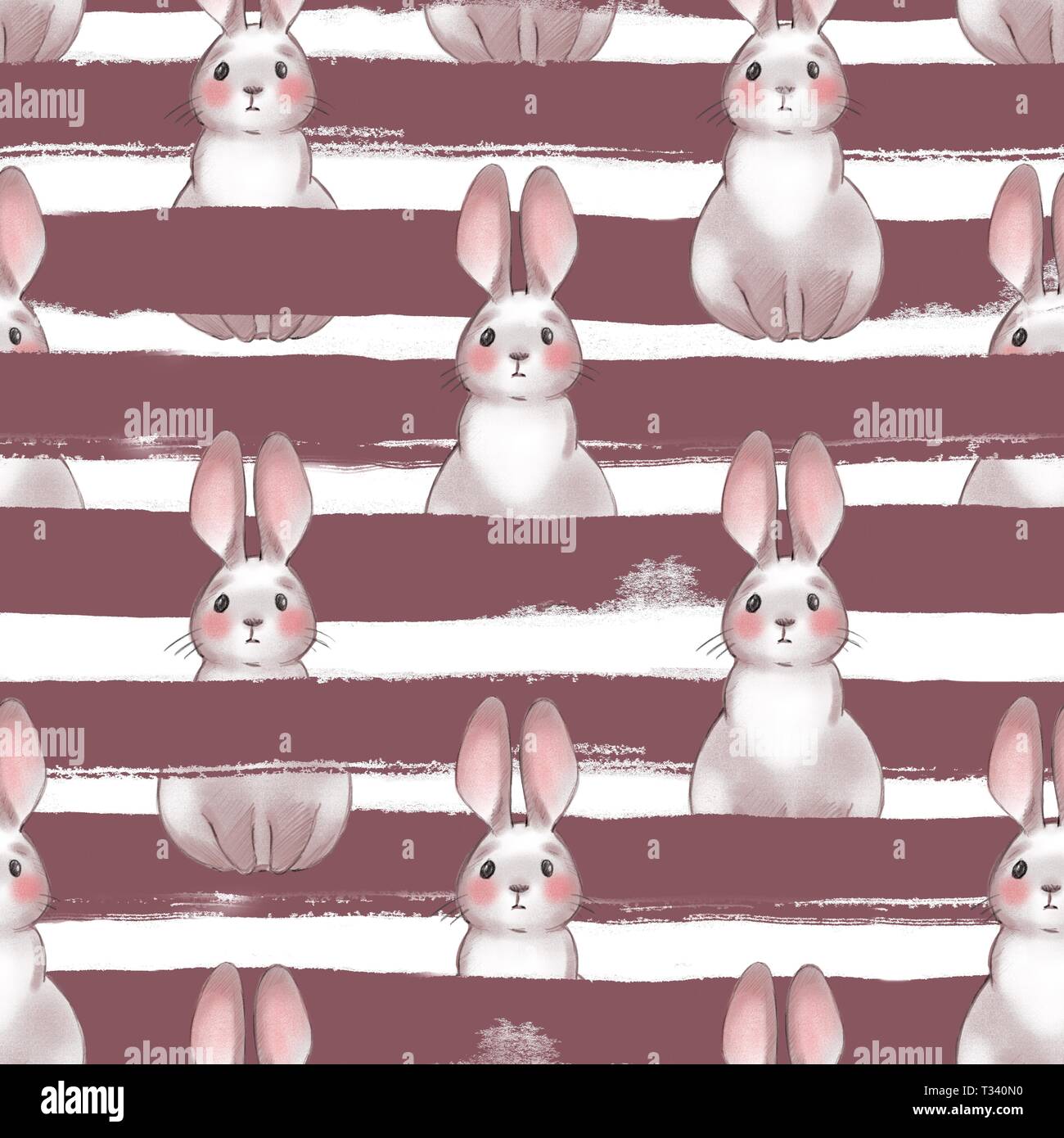 Cute cartoon rabbits. Seamless pattern Stock Photo - Alamy