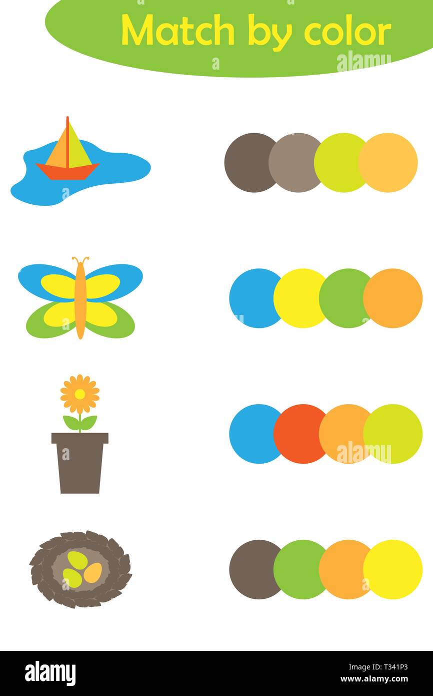 Matching game for children, connect colorful spring pictures with same ...