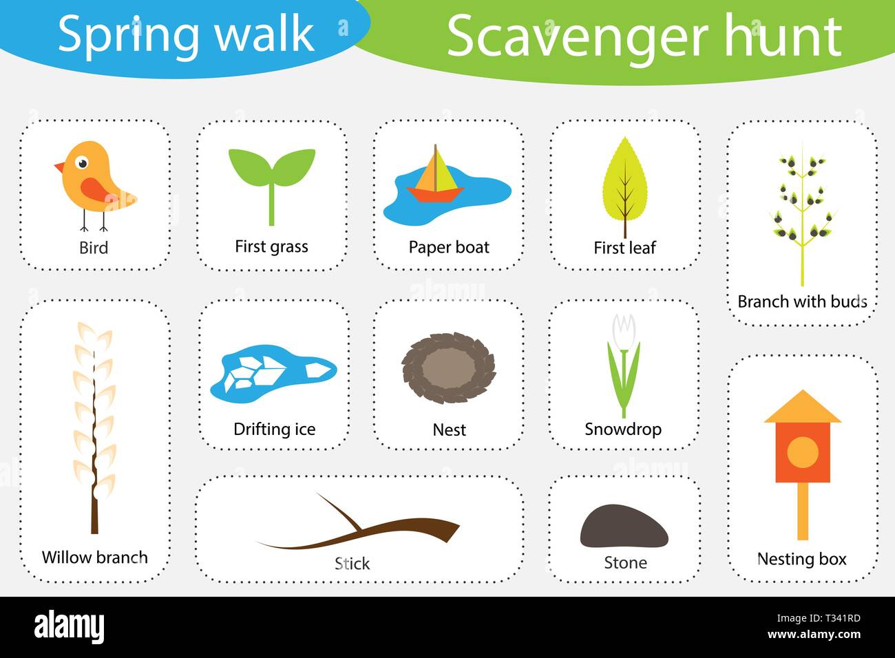 Scavenger hunt, spring walk, different colorful pictures for children ...