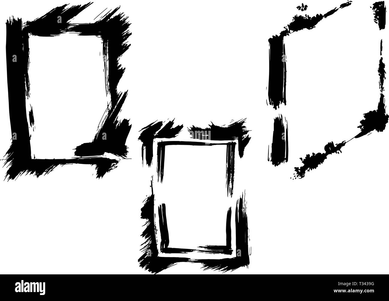 Vector Dry brush frames. Hand drawn artistic frames. Black and white ...