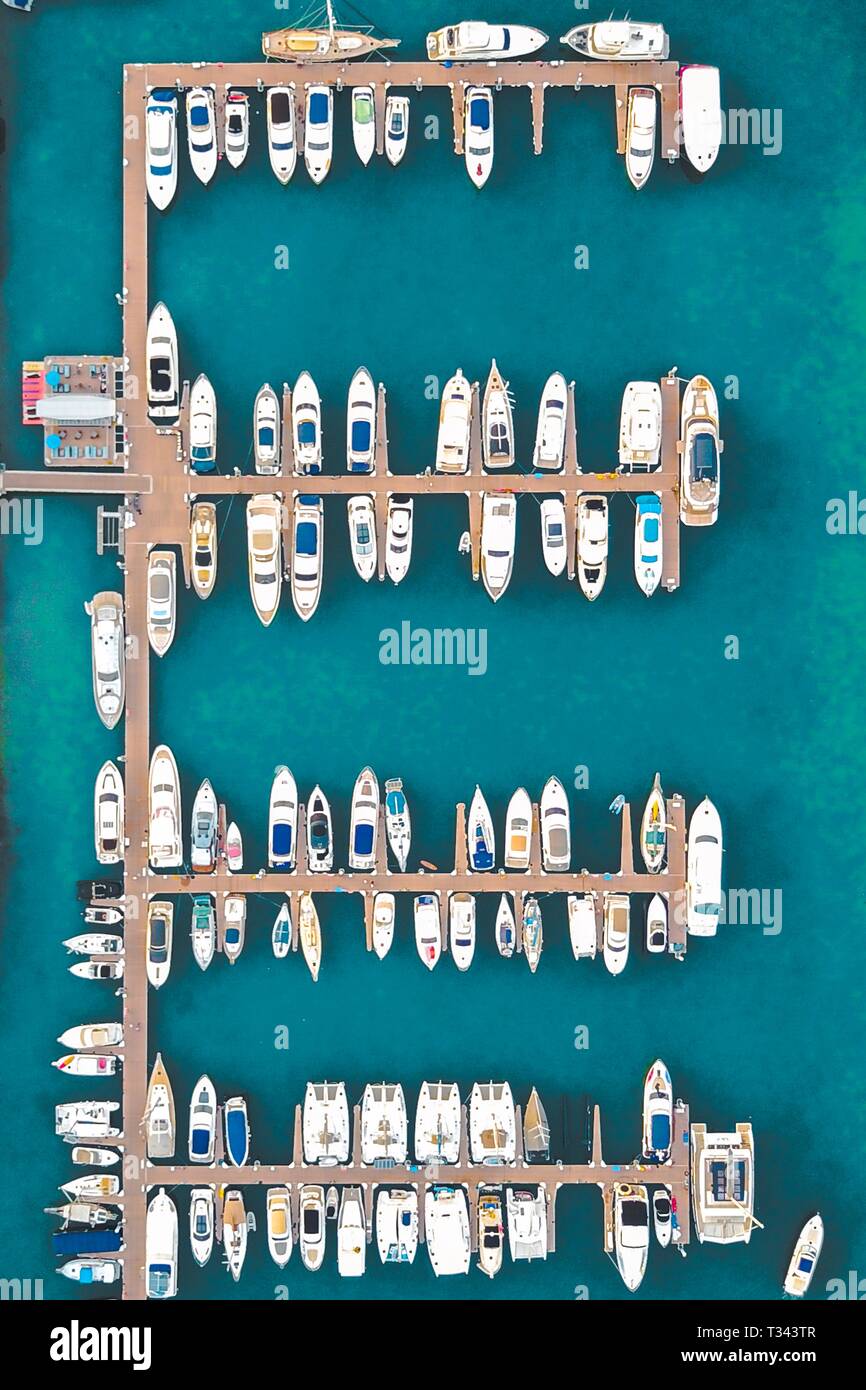 An aerial view of the harbour with boats in Sentosa, SIngapore Stock ...