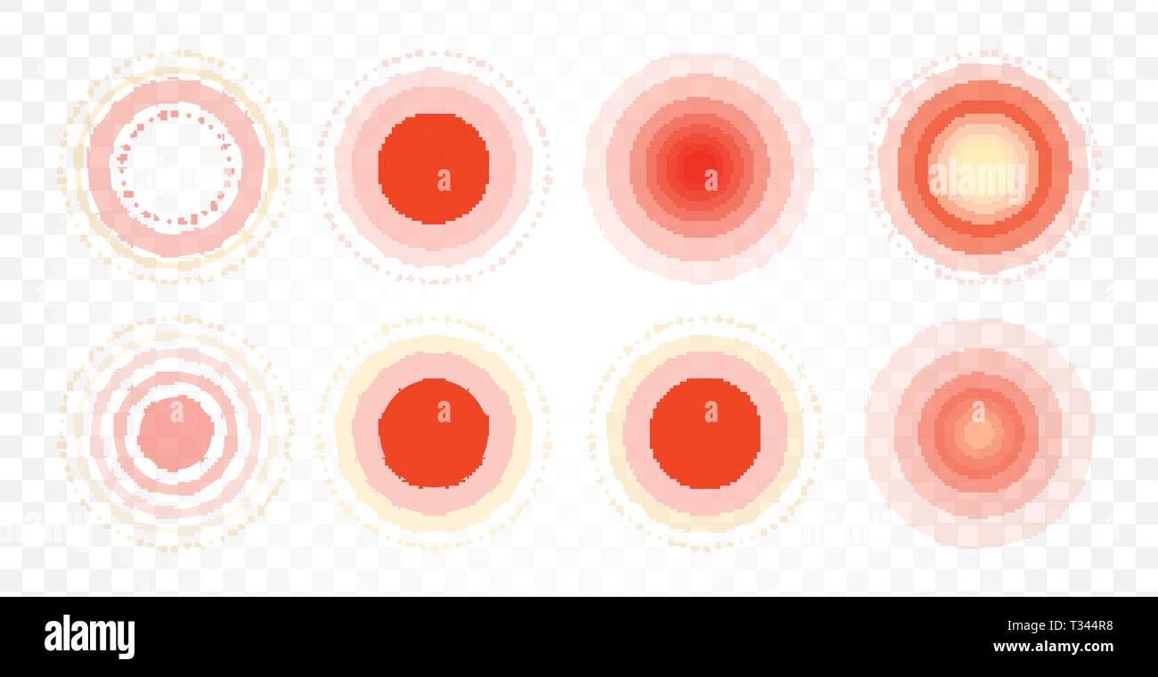 Pain area icon set. Radial red circles. Target flat gradient. Pain spot ...