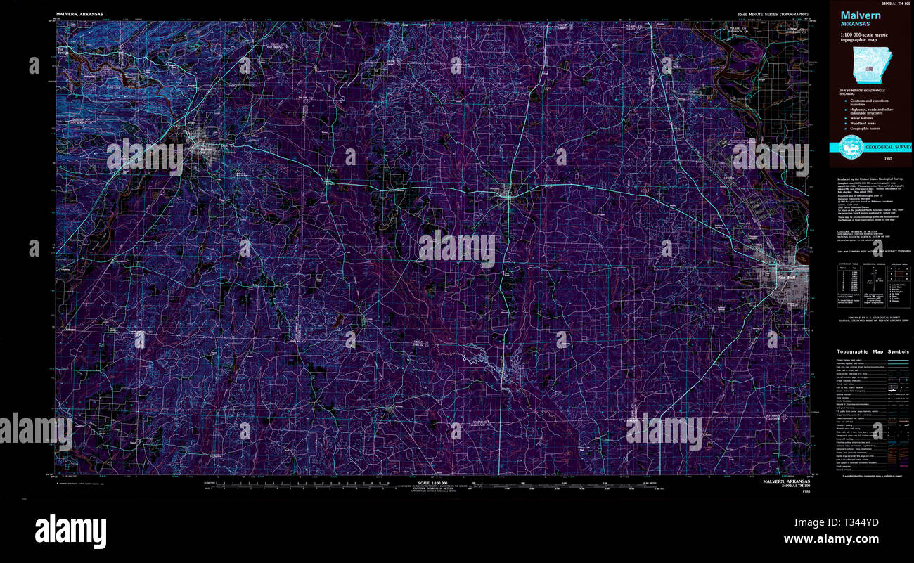 USGS TOPO Map Arkansas AR Malvern 260424 1985 100000 Inverted ...