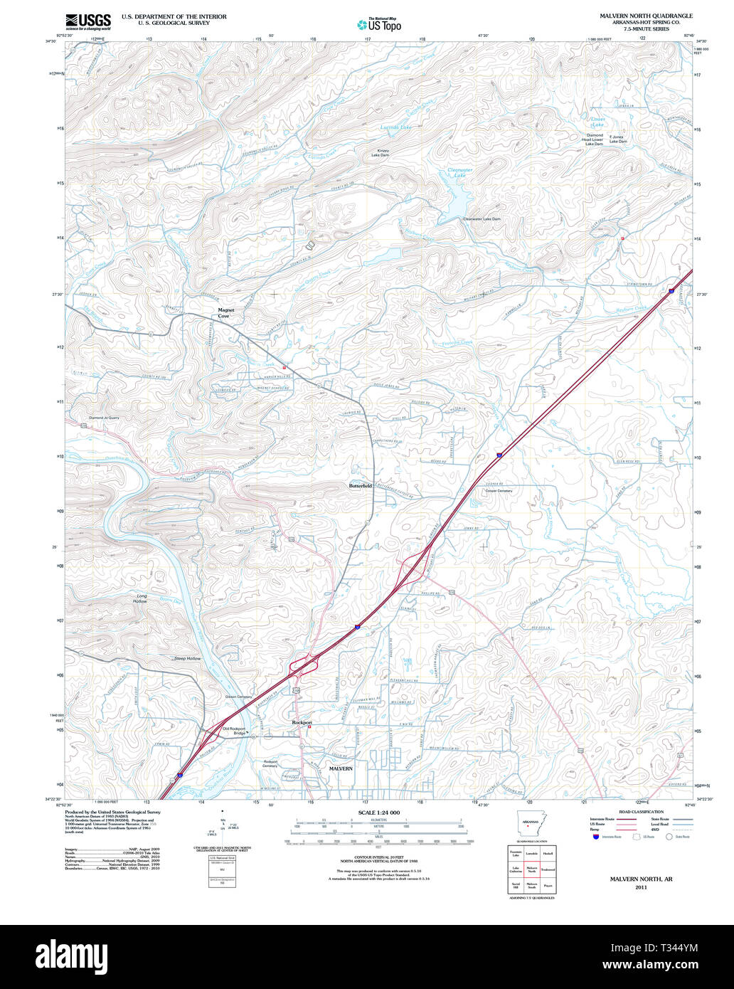 USGS TOPO Map Arkansas AR Malvern North 20110715 TM Restoration Stock ...