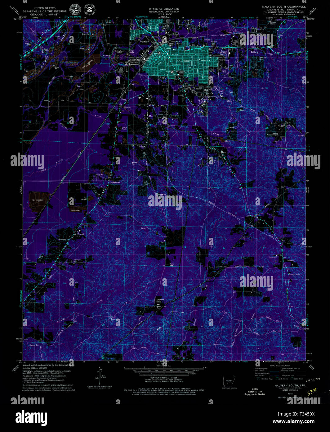 USGS TOPO Map Arkansas AR Malvern South 259000 1978 24000 Inverted ...