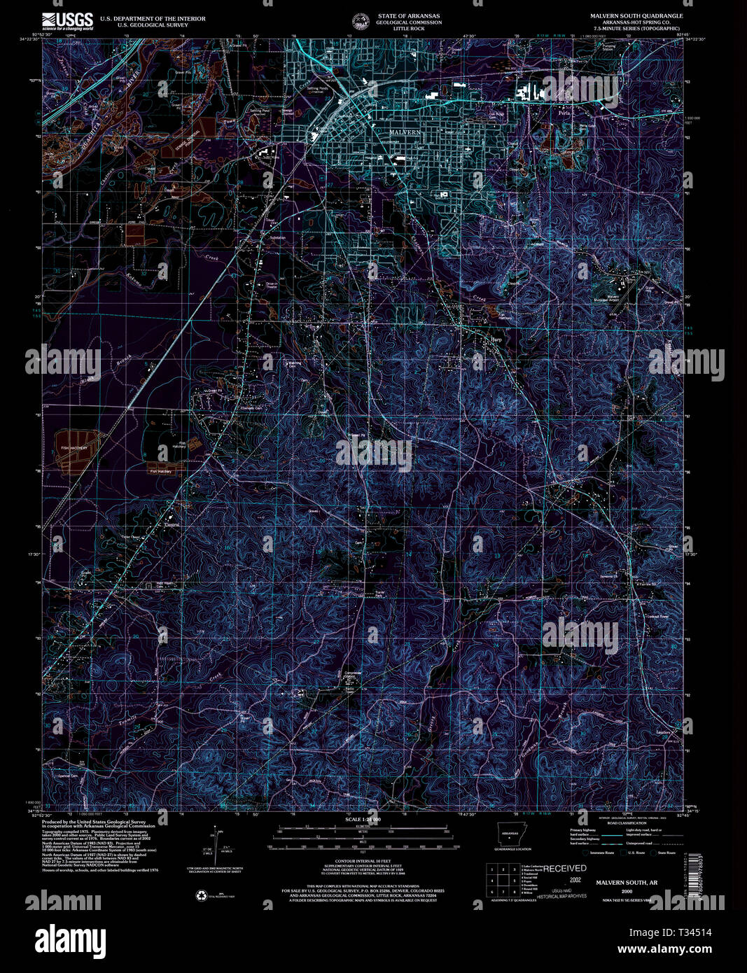 USGS TOPO Map Arkansas AR Malvern South 259001 2000 24000 Inverted ...
