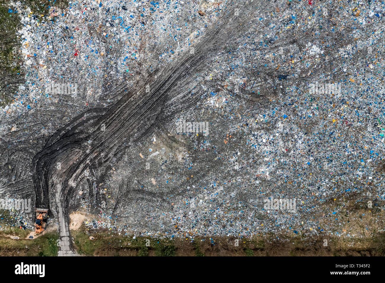 Aerial view of open solid waste dump, Pollution from waste Stock Photo ...