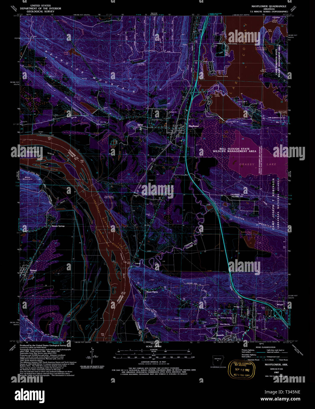 USGS TOPO Map Arkansas AR Mayflower 259043 1987 24000 Inverted ...