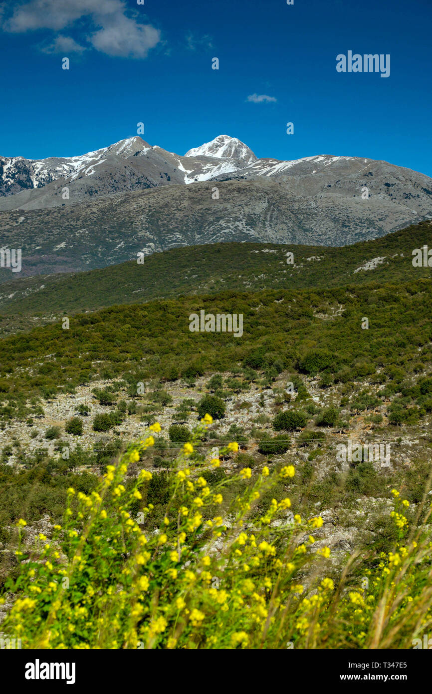 Snow on Mount Taygetus, spring, springtime, Peleponnese, Greece, Greek ...