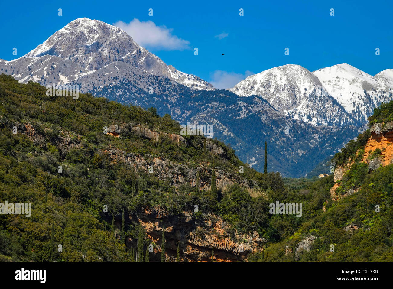 Snow on Mount Taygetus, spring, springtime, Peleponnese, Greece, Greek ...