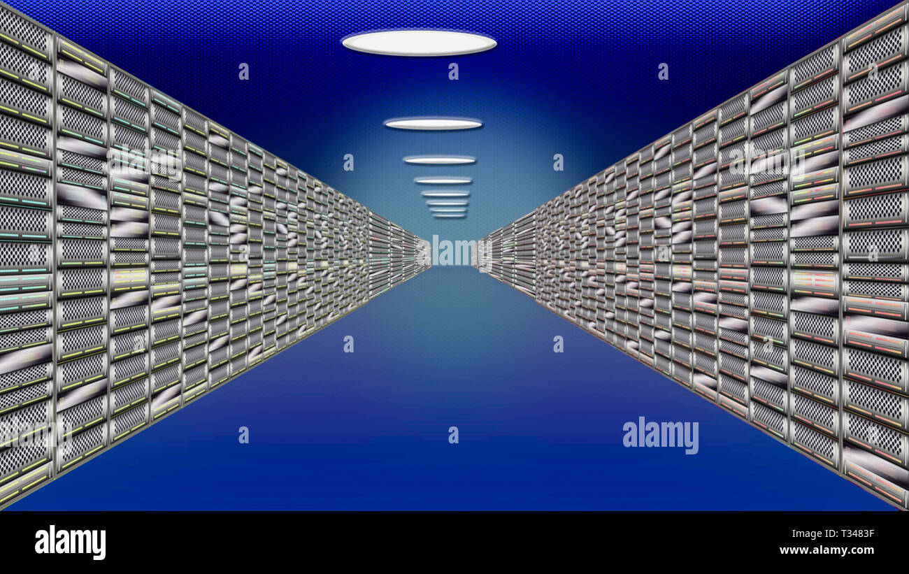 Server room in datacenter. Web network and internet telecommunication ...