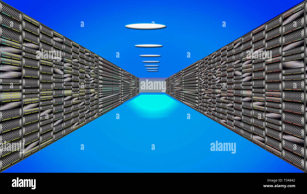 Server room in datacenter. Web network and internet telecommunication ...