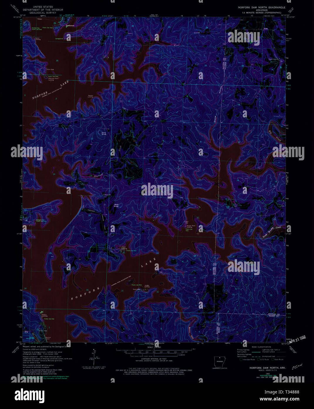 USGS TOPO Map Arkansas AR Norfork Dam North 259255 1965 24000 Inverted ...
