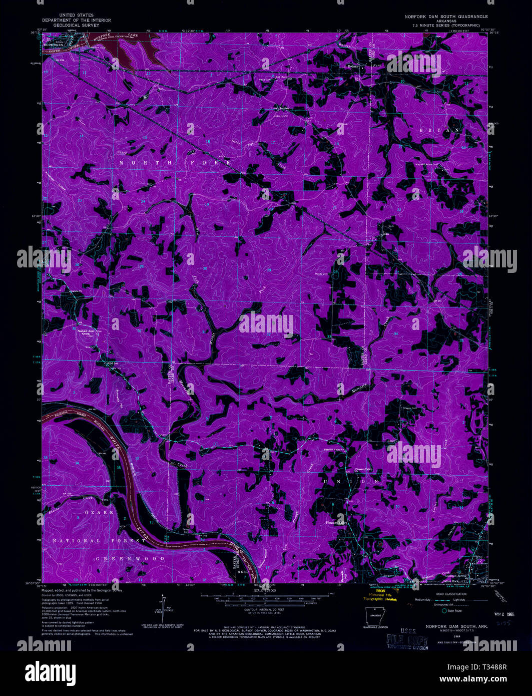 USGS TOPO Map Arkansas AR Norfork Dam South 259257 1964 24000 Inverted ...