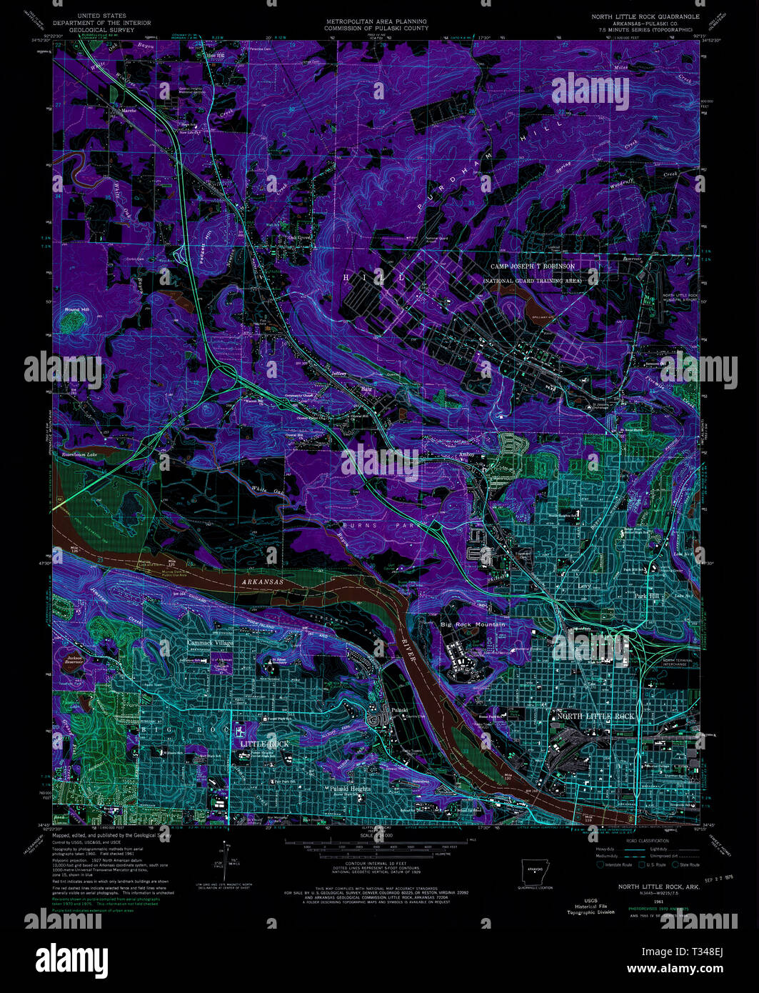 USGS TOPO Map Arkansas AR North Little Rock 259273 1961 24000 Inverted ...
