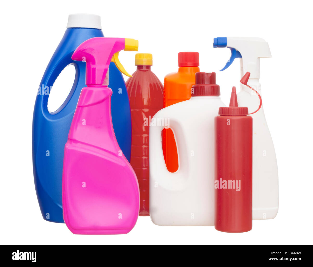 A selectin of colourful, colorful plastic bottles for domestic products ...