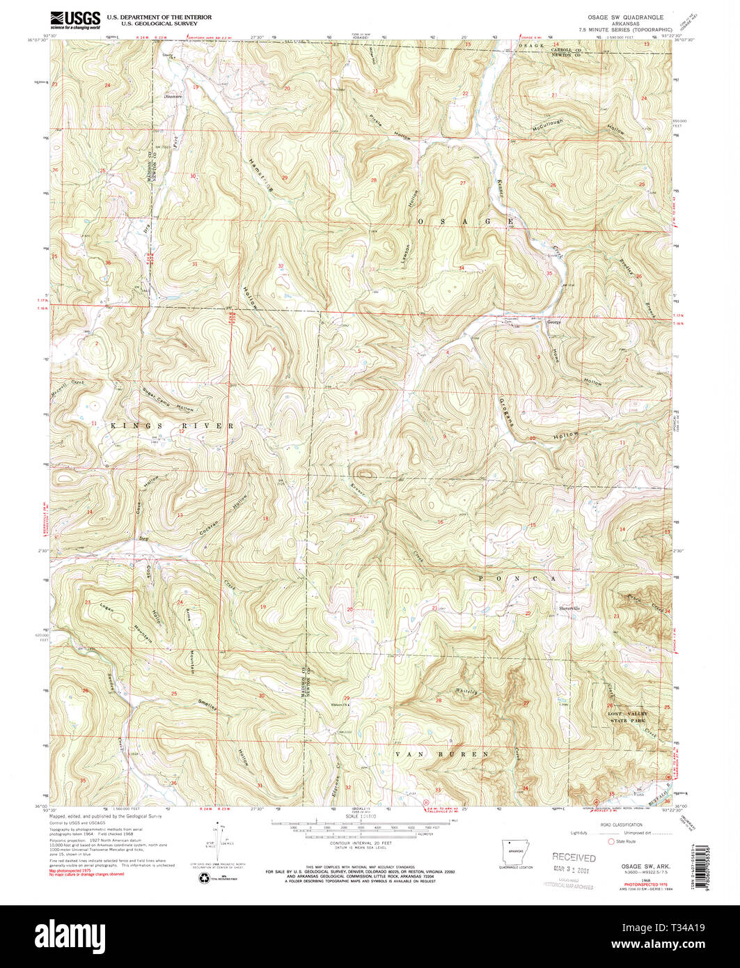 USGS TOPO Map Arkansas AR Osage SW 259324 1968 24000 Restoration Stock ...