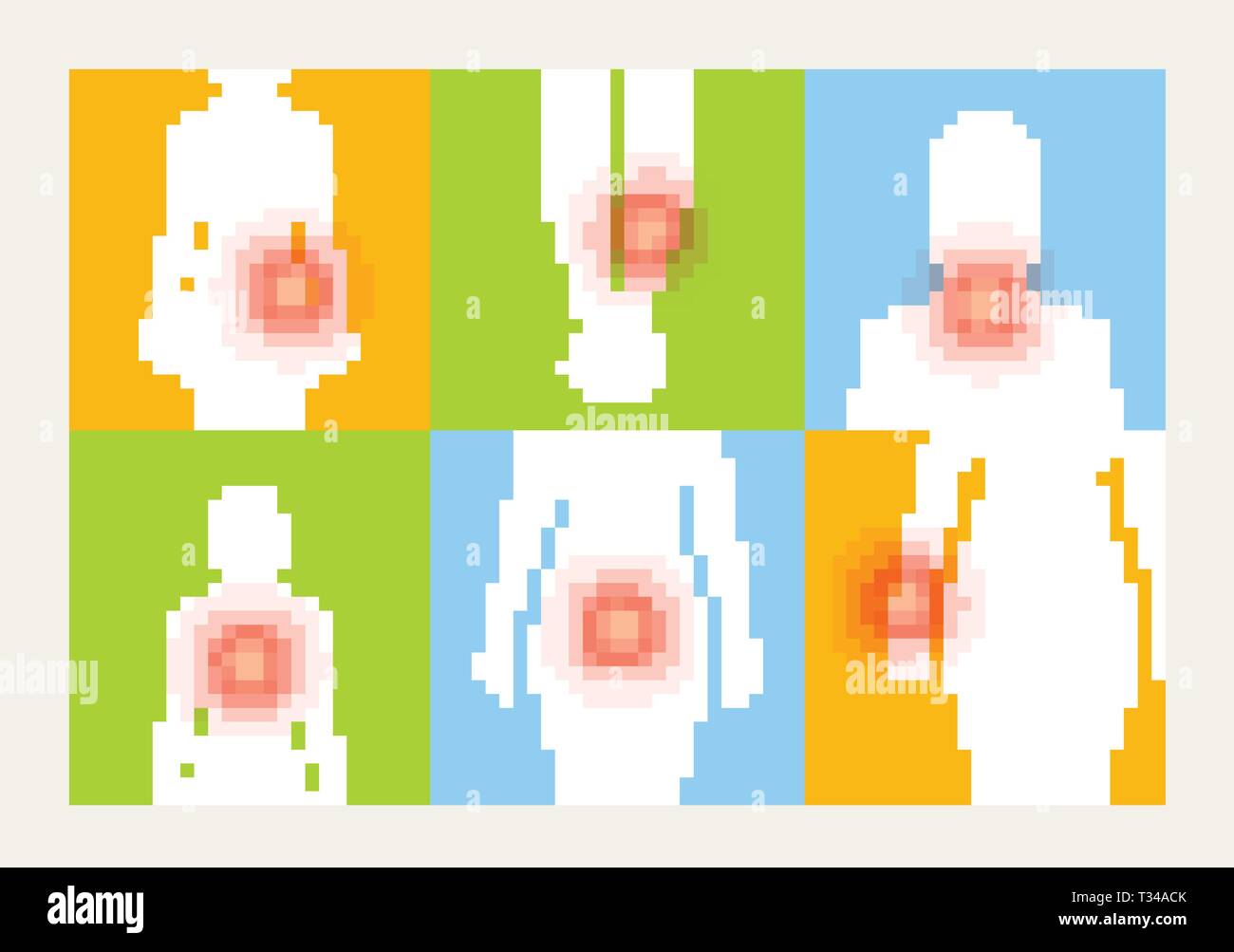 Pain poster set. Pain in the kidney, leg, arm, chest, heart, neck ...