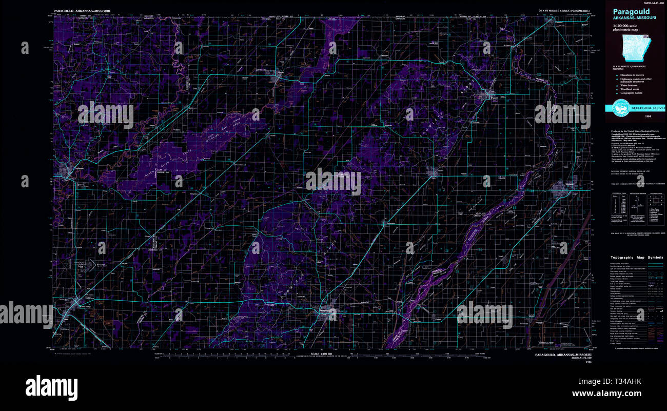 USGS TOPO Map Arkansas AR Paragould 260426 1984 100000 Inverted ...