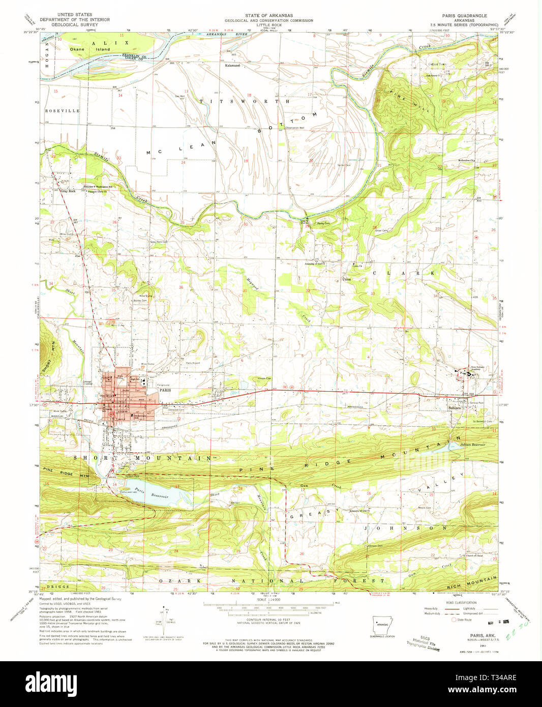 USGS TOPO Map Arkansas AR Paris 259346 1961 24000 Restoration Stock ...