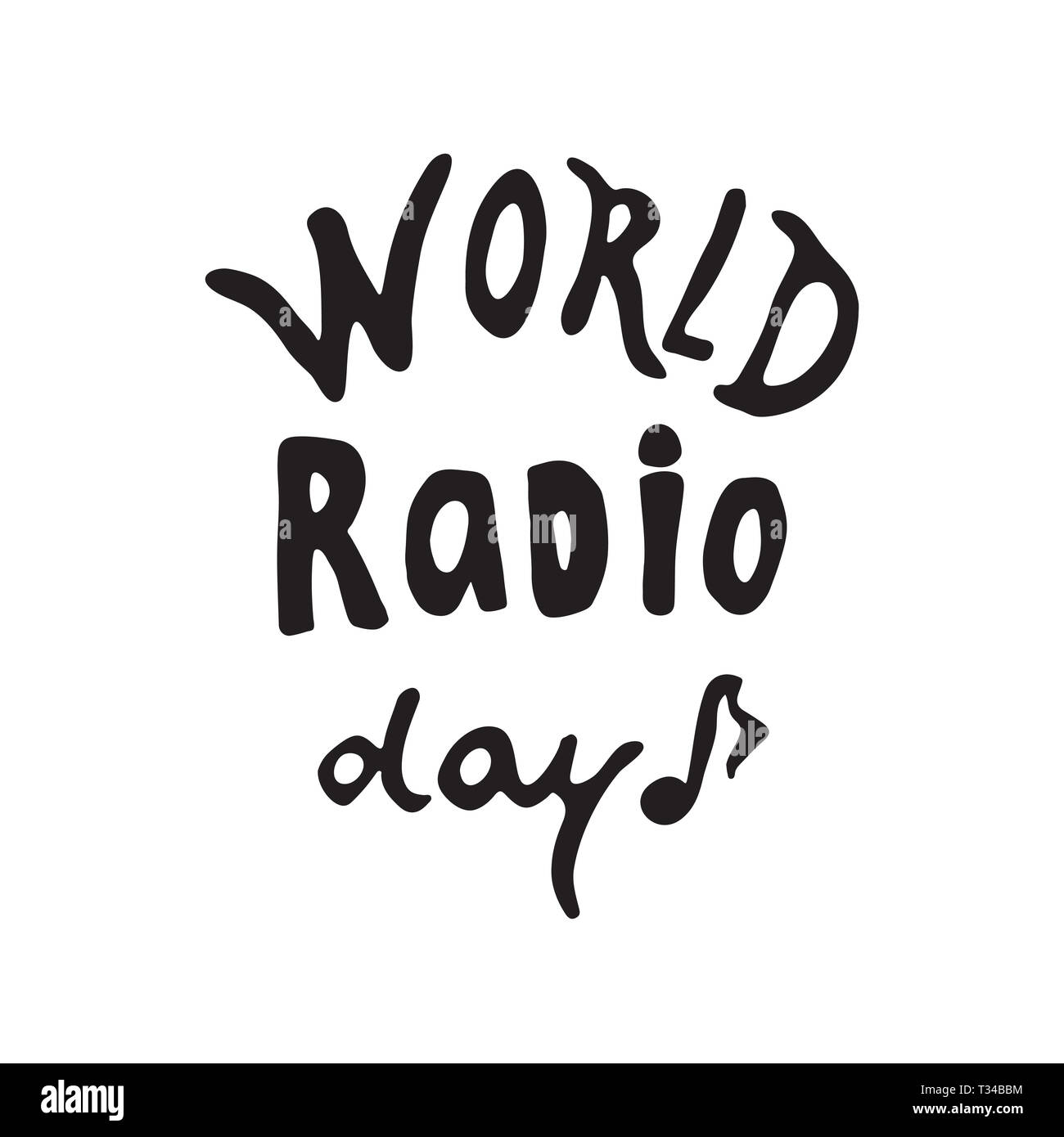 Hand drawn lettering World Radio Day. illustration Big gift card ...