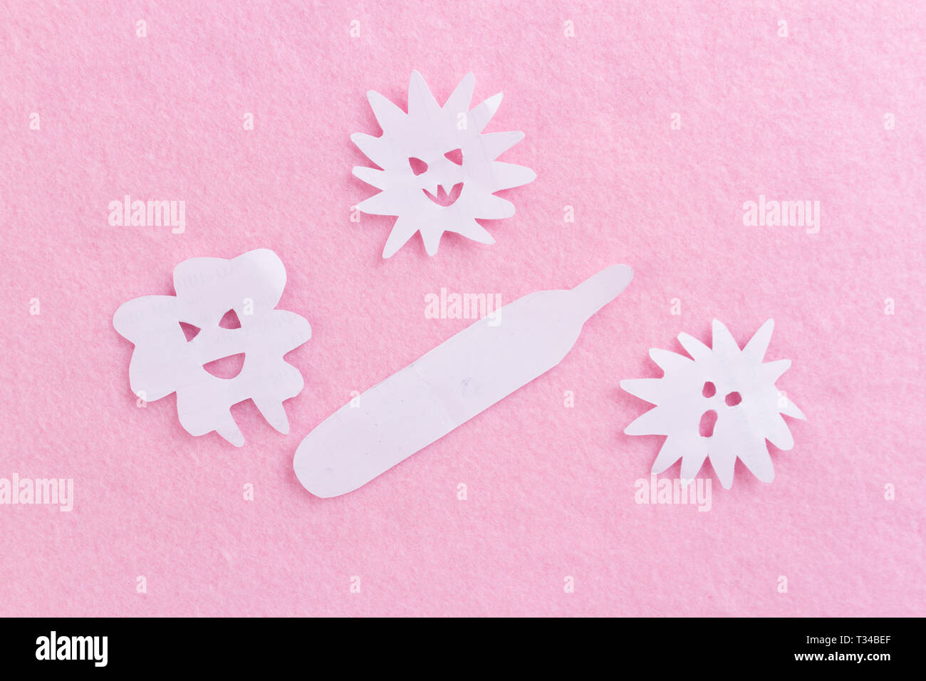 Thermometer shows high temperature. bacterias and viruses Stock Photo ...