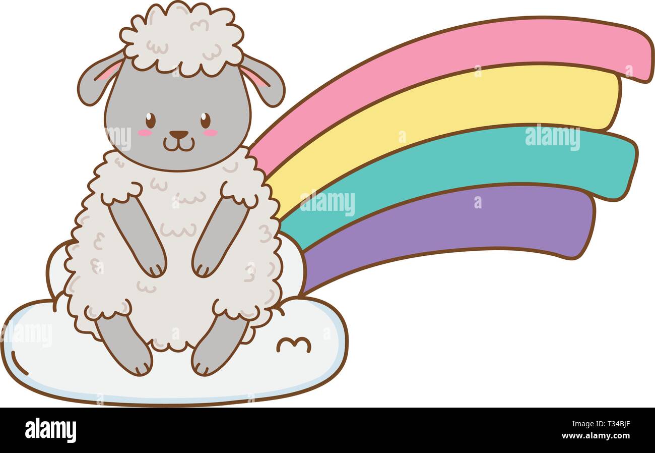 cute sheep in the clouds with rainbow vector illustration design Stock ...