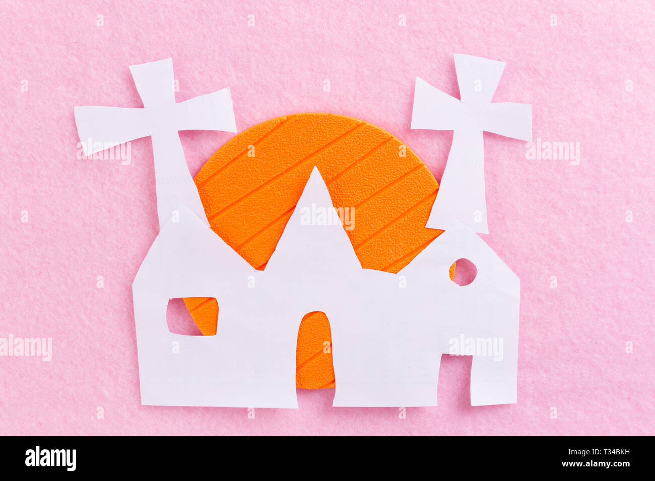 paper church building on pink background. religion concept Stock Photo ...