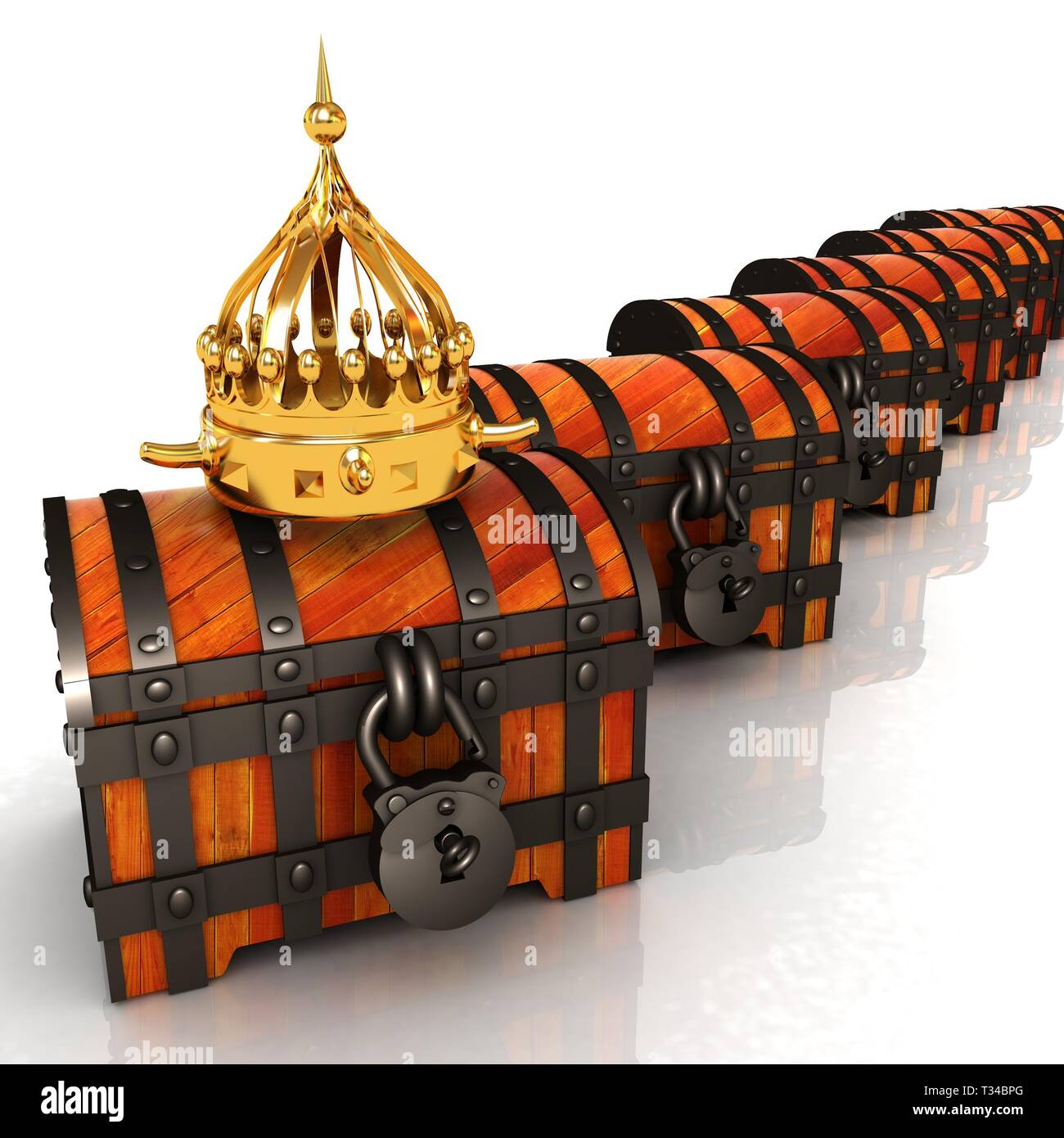 Crown and chest. 3d render Stock Photo - Alamy