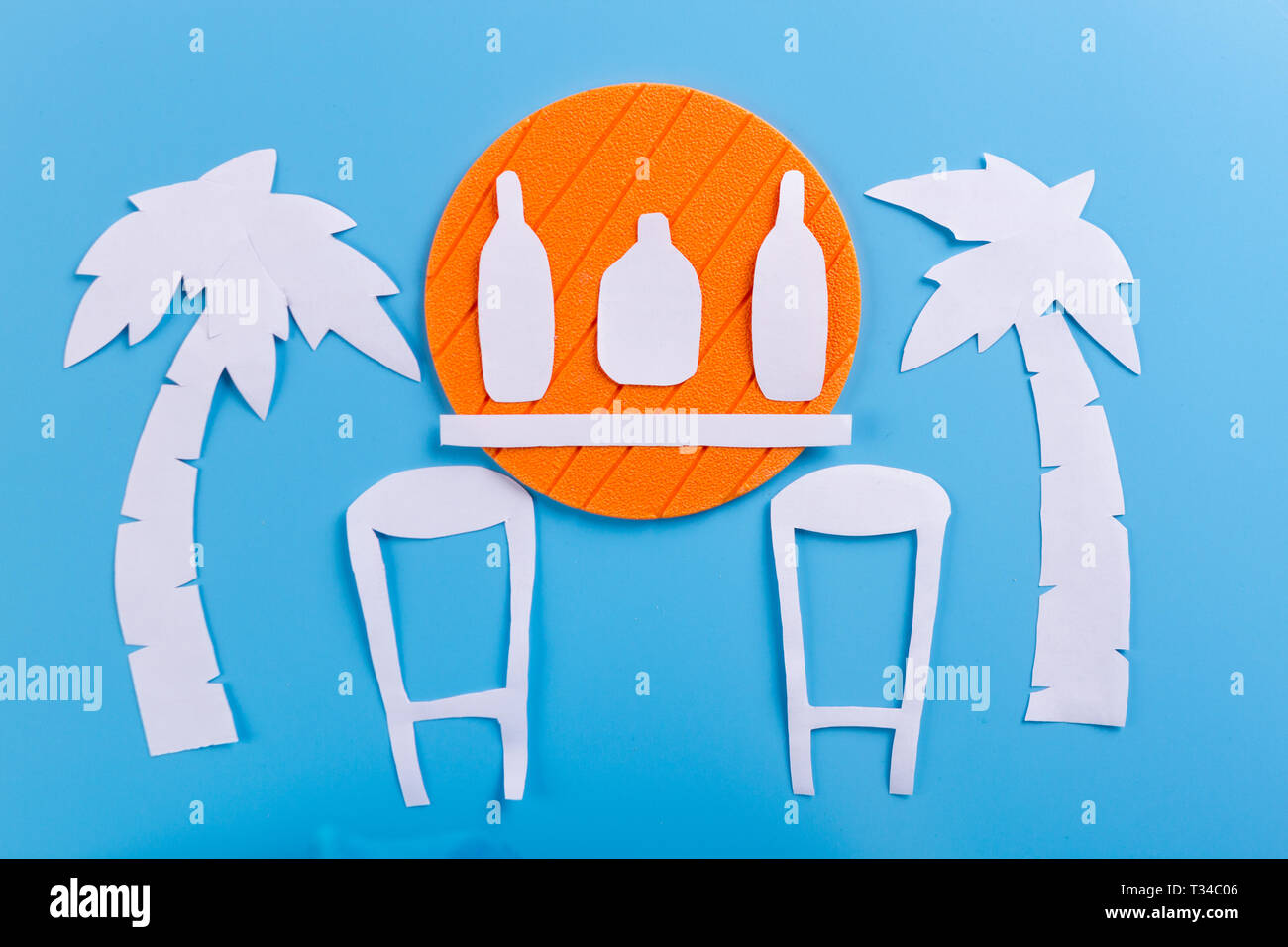 Bar counter with alcohol bottles assortment. paper cut Stock Photo - Alamy