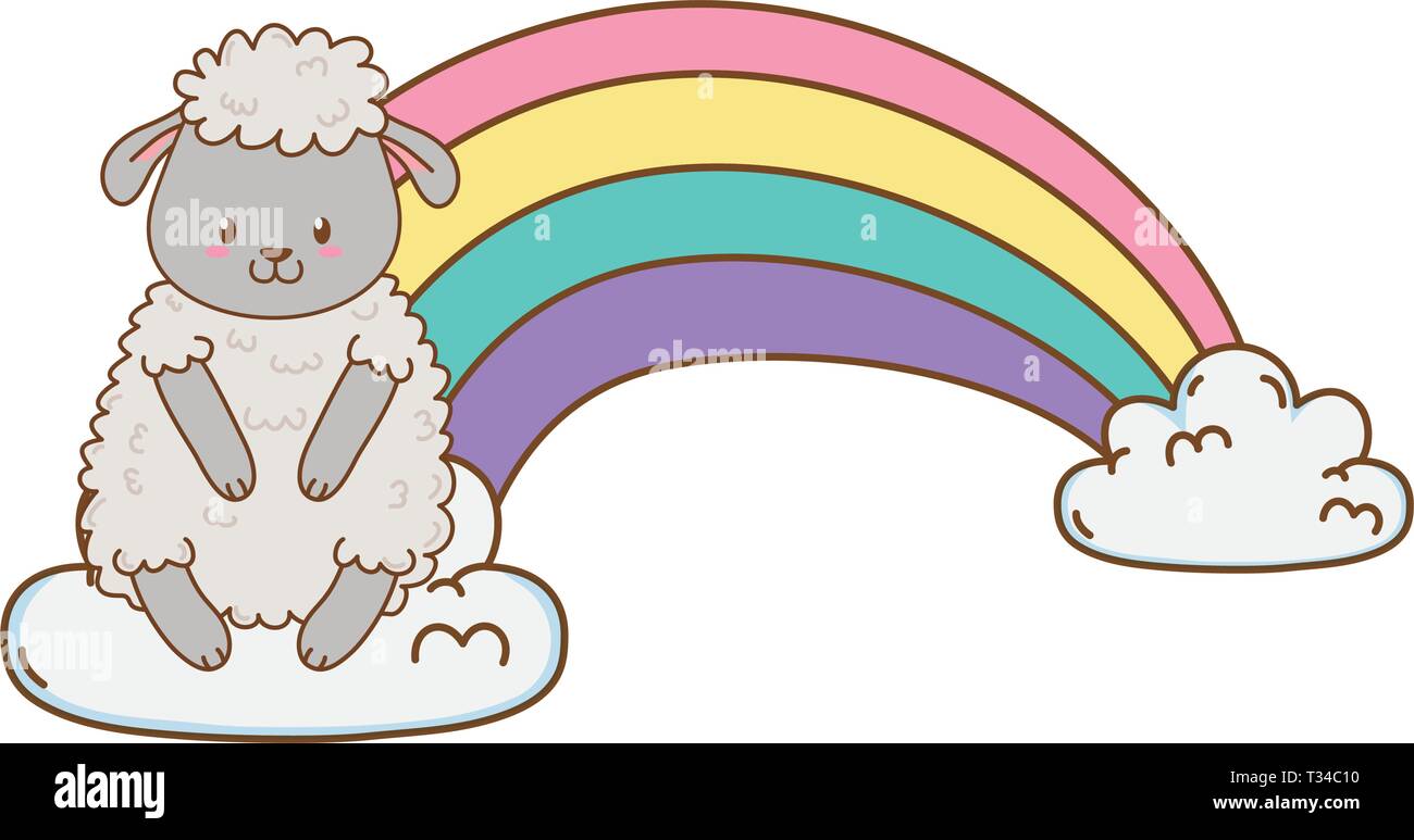 cute sheep in the clouds with rainbow vector illustration design Stock ...