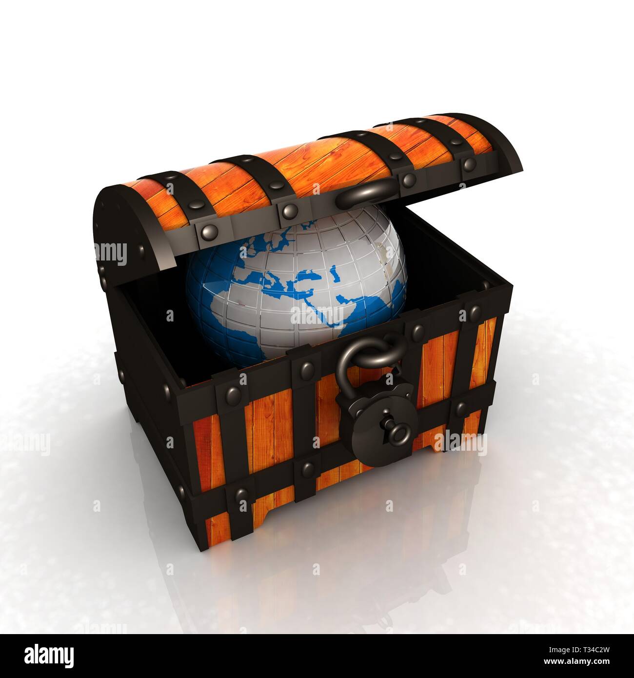 Earth in wood chest. Original global ecology concept of saved Earth. 3d ...