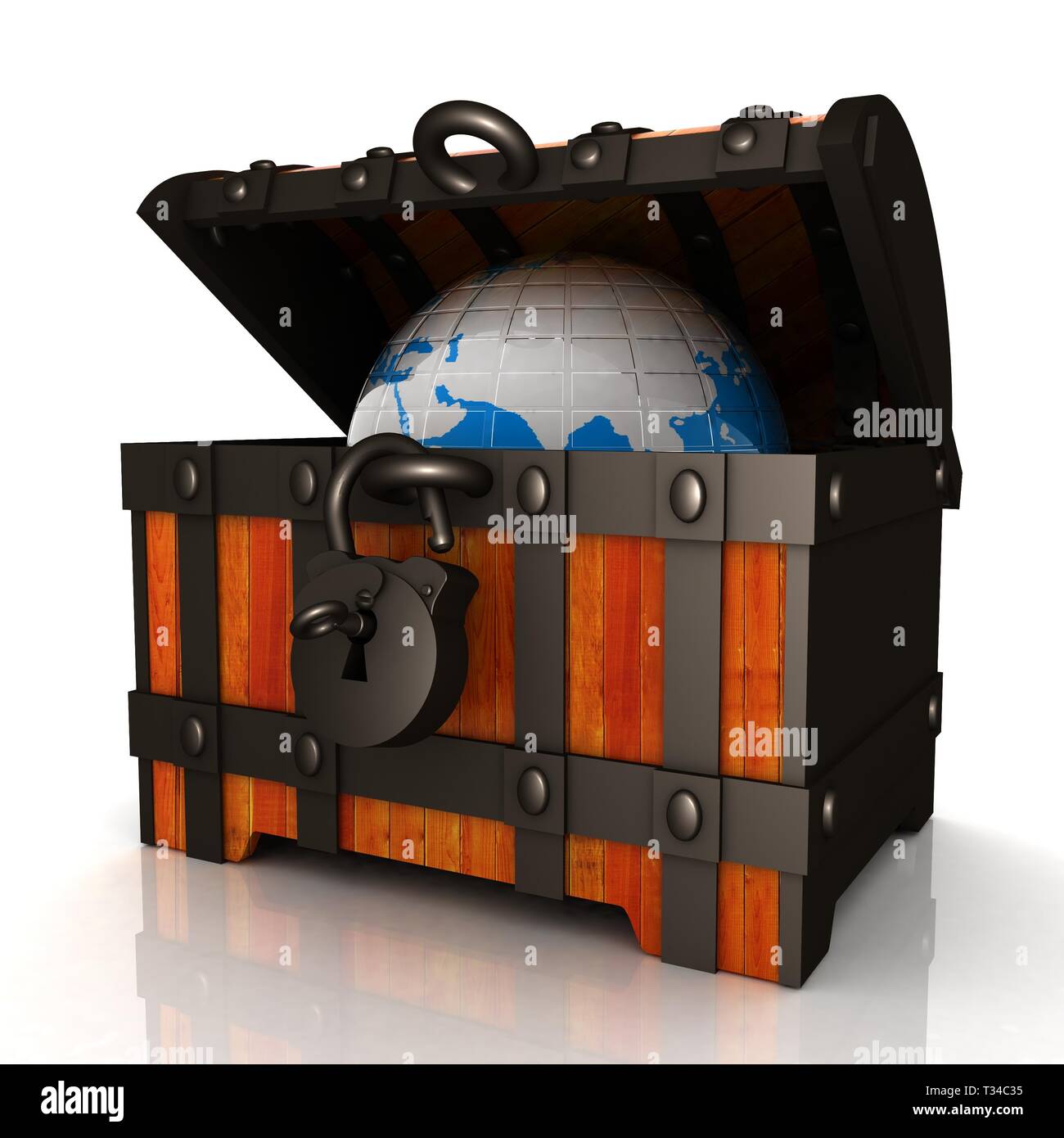 Earth in wood chest. Original global ecology concept of saved Earth. 3d ...