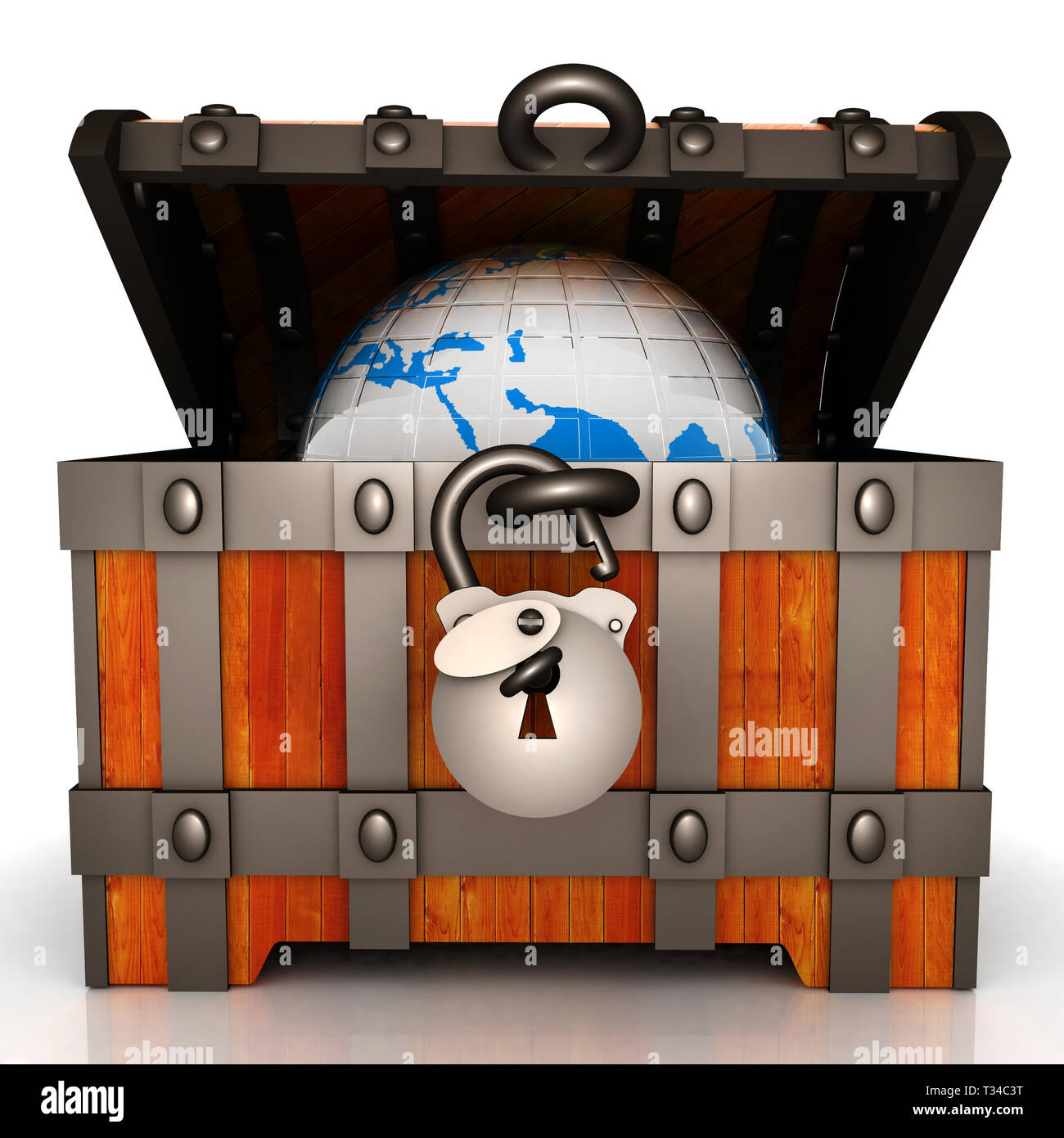 Earth in wood chest. Original global ecology concept of saved Earth. 3d ...