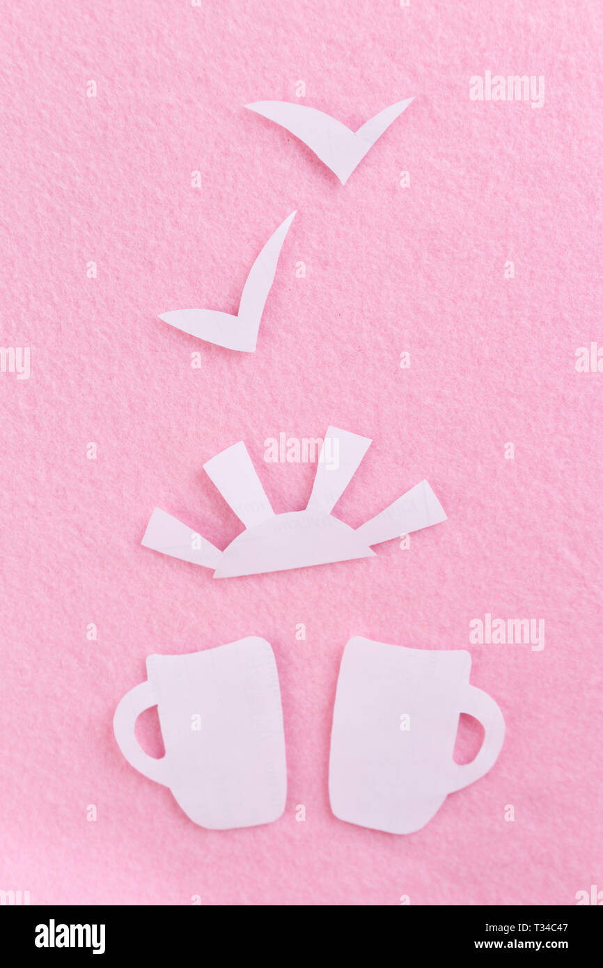 cup and sun. morning concept. pink background Stock Photo - Alamy
