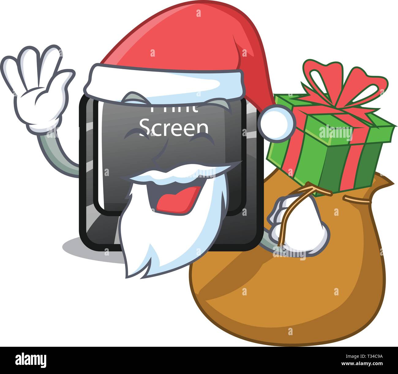 Santa with gift print screen button on cartoon keyboard Stock Vector ...
