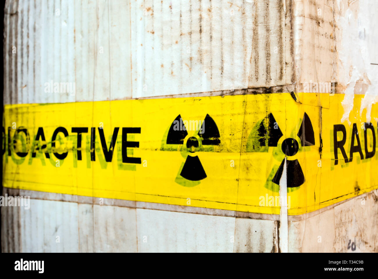 Radioactive material warning sign at the transportation paper package ...