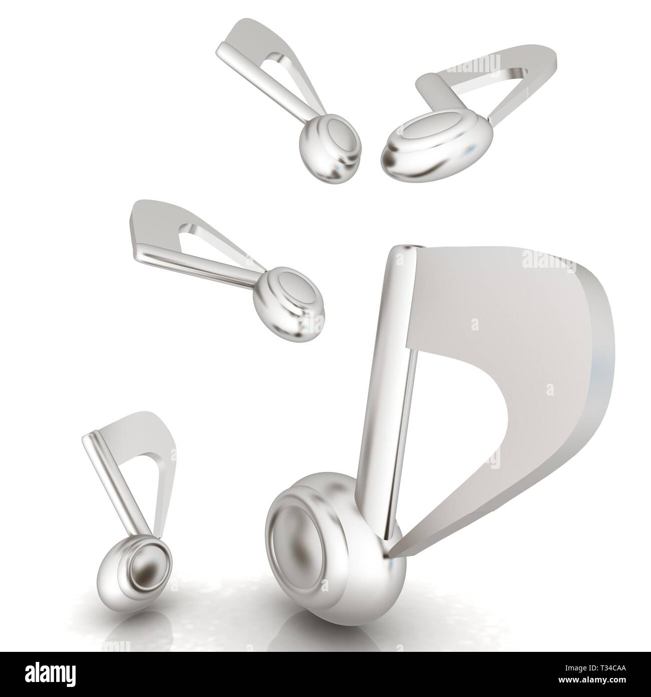 White metallic music notes. 3d render Stock Photo - Alamy