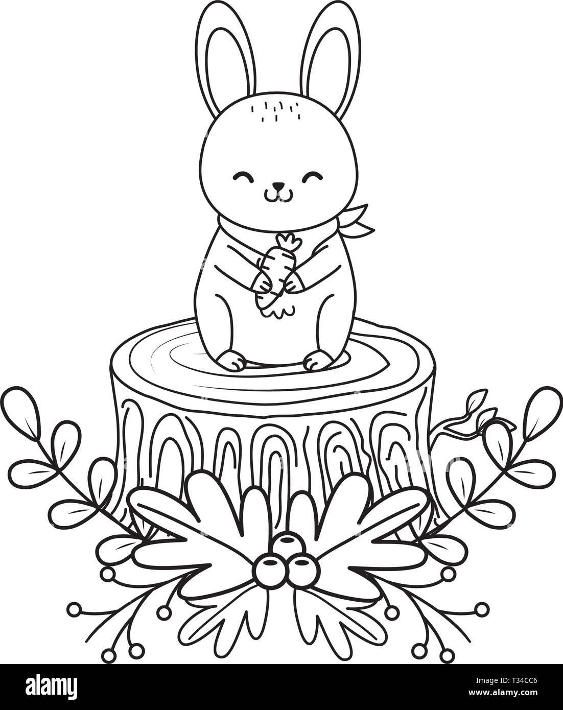cute rabbit in trunk woodland character vector illustration design ...