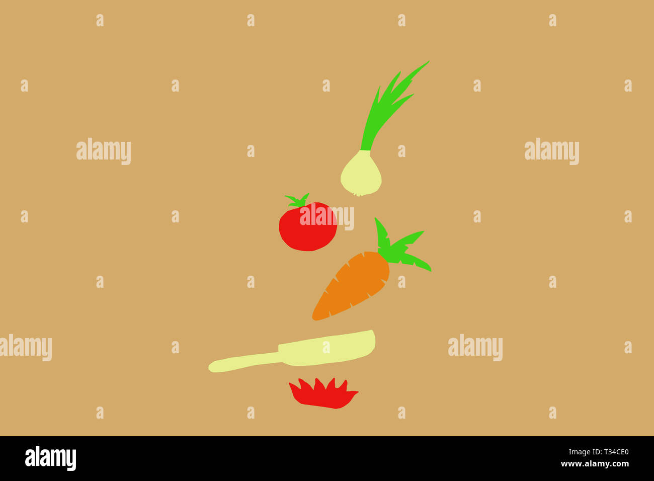 Cooking process illustration. pan and vegetables Stock Photo - Alamy