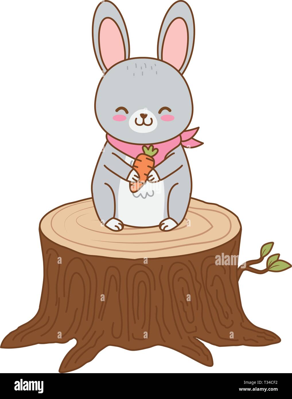 cute rabbit in trunk woodland character vector illustration design ...