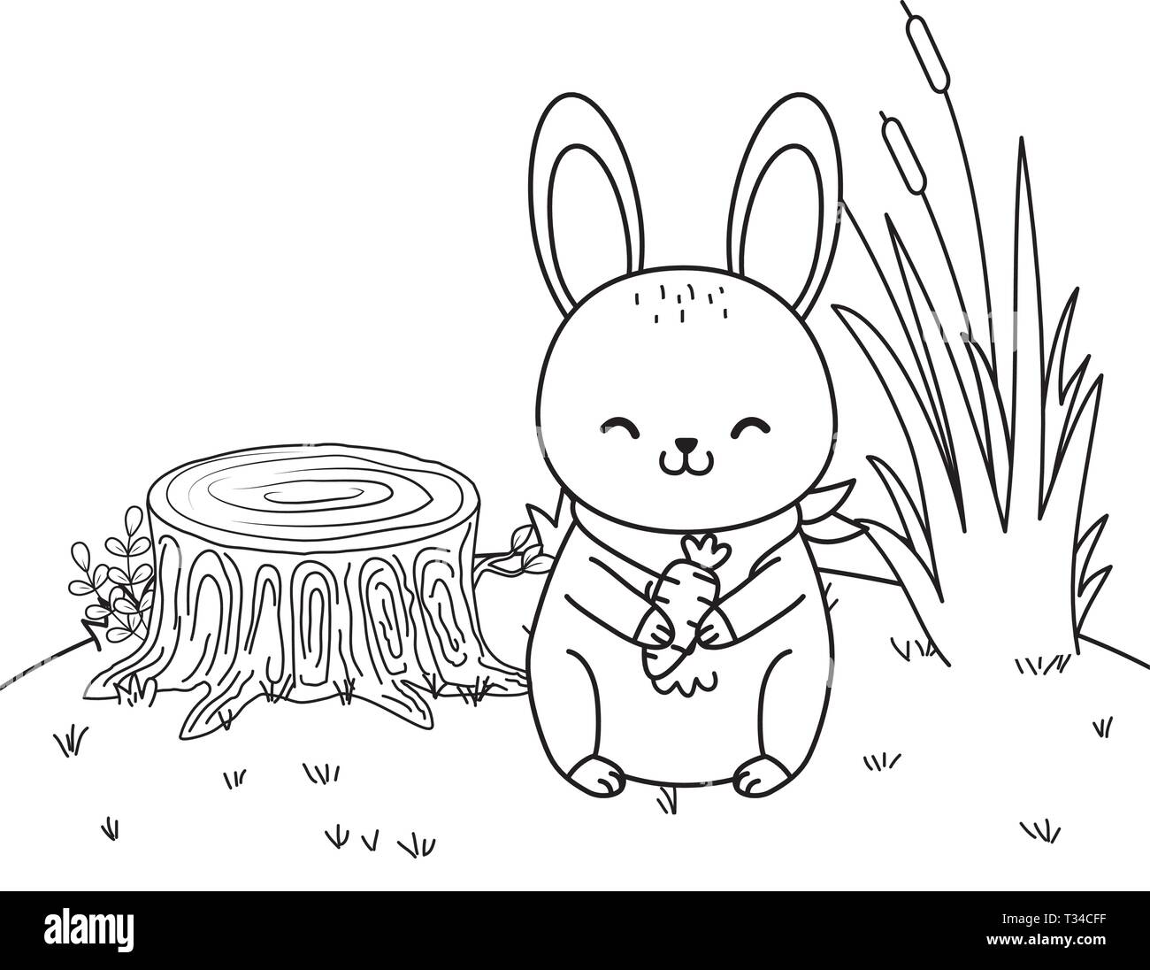 cute rabbit in the field woodland character vector illustration design ...