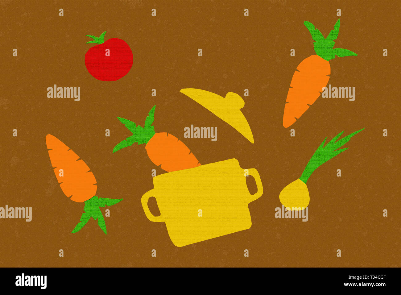 Cooking process illustration. pan and vegetables Stock Photo - Alamy